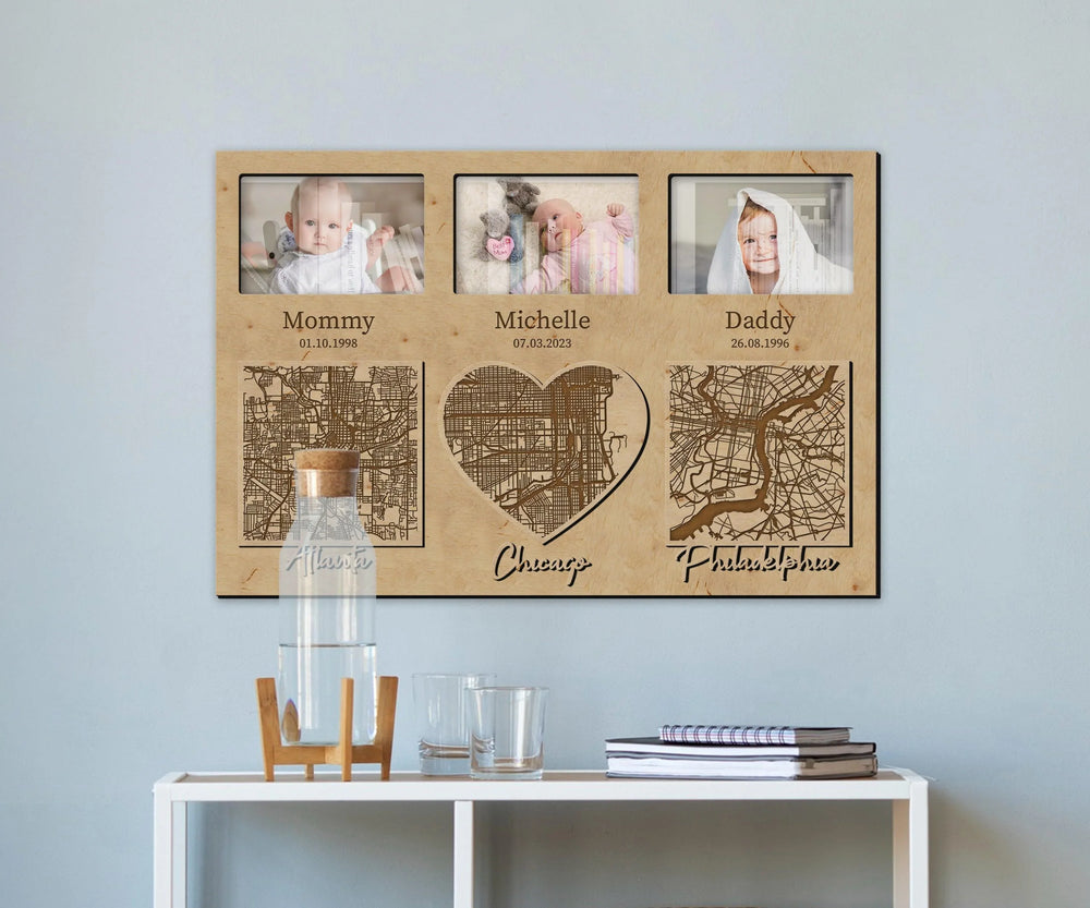 Custom City Skyline Frame - Photo collage - Newborn gifts